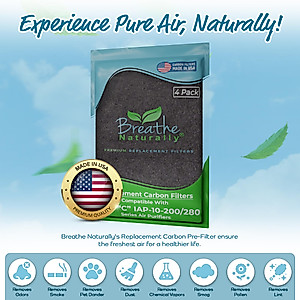 Breathe Naturally - Extra Thick Replacement Carbon Pre-Filters Compatible with Idylis "C" IAP-10-200 Series - Premium Air Purification - Ideal for Home & Office Use - (4 pack, Carbon Filters)