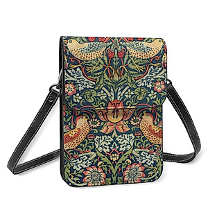 Striking Strawberry Thief Floral Art Crossbody Cell Phone Purse Wallet Bags With Shoulder Adjustable Strap For Women Teen Girls