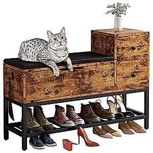 IRONCK Entryway Bench, Shoe Storage Bench with Flip Top Box and 2 Drawers, Shoe Rack with Removable Seat Cushion and Shoehorn for Entryway/Hallway(39.4in, Vintage Brown)