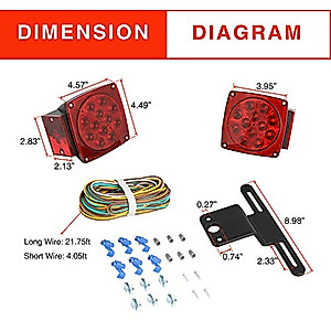 ONLTCO 12V Red Led Square Submersible Trailer Lights, Turn Signal License Brake Tail Light Kit for Under 80 Inch Boat Camper RV Trailers Shorelander Marine, IP68 Waterproof, DOT
