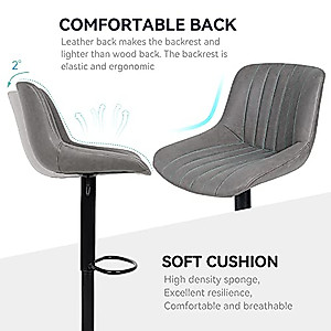 Nalupatio Bar Stools Set of 2 Adjustable Counter Height Morden Swivel Bar Stools with Backs Performance Fabric Seat Island Chairs for Home Kitchen Dark Grey