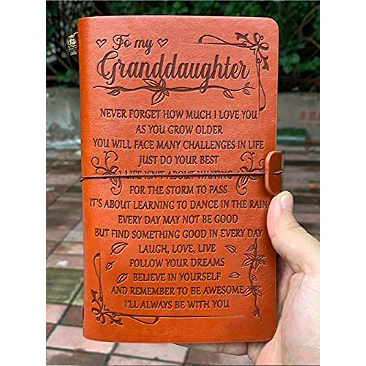 Grandma to Granddaughter Leather Journal - Laugh - Love - Live 7.88"x4.7"Writing Notebook - Embossed Vintage Refillable Writing Journal for Christmas,Birthdays