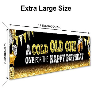 DOTOOMA 118 x 20 Inches A Cold Old One One For The Happy Birthday Yard Door Banner Sign Black Gold Flash Balloon Beer 30th 40th 50th Birthday Party Banner Cake Table Decoration Studio Props