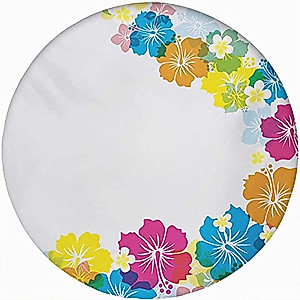 Luau Elastic Edged Polyester Fitted Table Cover,Vibrant Colorful Border Design Blossoming Print Round Fitted Tablecloth, XLarge, Fit Round Tables up 59"-63" Diameter, for Wedding Party Dining Banquet