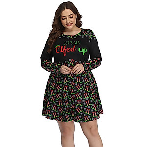 HDE Womens Plus Size Party Dress Ugly Christmas Long Sleeve Skater Dress Elfed Up - 2X