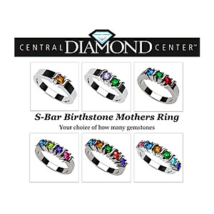Central Diamond Center S-Bar Mothers Family Ring with 1 to 6 Simulated Birthstones - Sterling Silver - Size 8