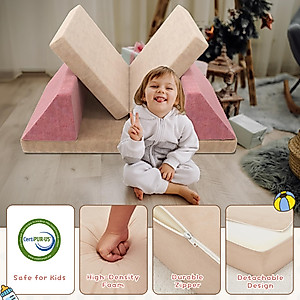 HOMMOW Kids Couch, 12pcs Modular Kids Play Couch Kids Sofa, Versatile Toddler Couch Kids Couch for Playroom, Convertible Kids Sectional Sofa Kids Bedroom Furniture for Boys and Girls, Pink