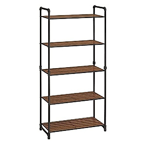 VASAGLE Bathroom Shelves, 5-Tier Storage Rack, Plant Flower Stand, 24.4 x 12.2 x 51 Inches, for Living Room, Balcony, Kitchen, 12.2”D x 24.4”W x 51”H, Rustic Brown + Black