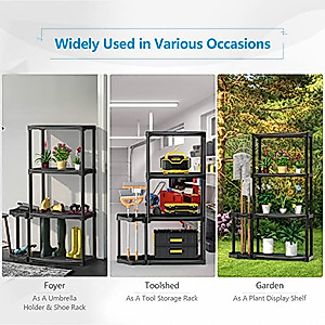 Giantex 4-Tier Garage Shelving with Tool Organizer, Open Storage Rack W/Tight Connections & Stable Bottom Base, 2-Tier Holder W/ 12 Holes for Long-Handled Tools, Fit Warehouse, Toolshed