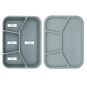 VitalityEXO Eco Friendly 4 Compartment Silicone Lunch Box for Adults and Kids Microwave Dishwasher and Freezer Safe with Separate Compartments Leakproof BPA-Free PVC-Free Bento Box (GREY)