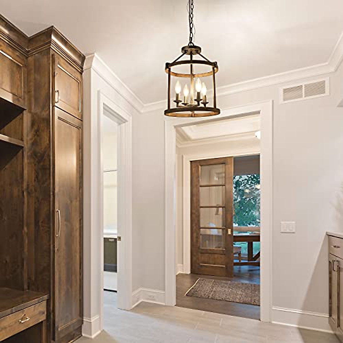 LNC Farmhouse Chandeliers for Dining Rooms with Faux Wood Finish, W13"xH17.1