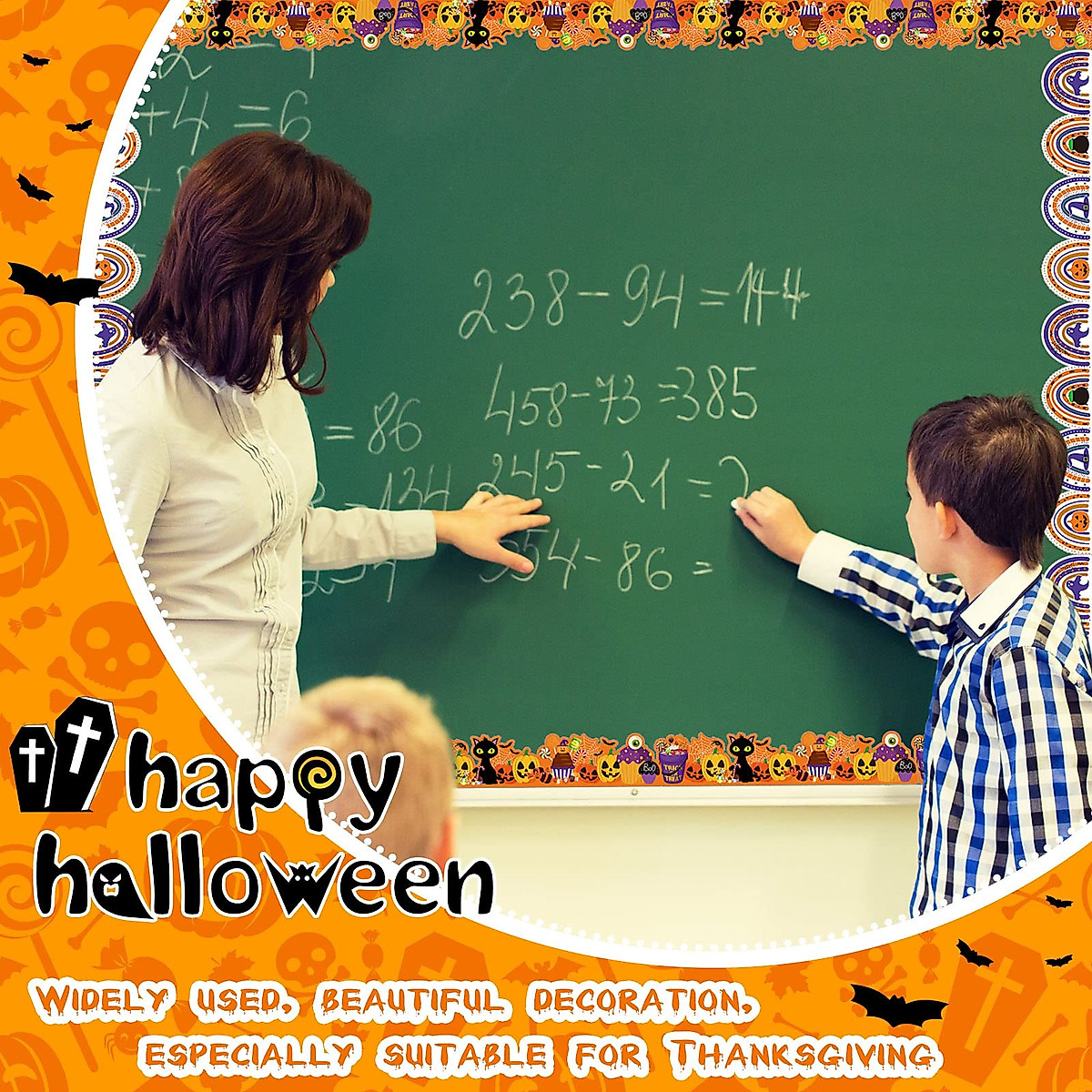 Nezyo 72 Pieces Christmas Bulletin Board Borders Thanksgiving Fall Bulletin Board Trim Halloween Winter Trim Rainbow Blackboard Border Sticker School Decoration Borders, 6 Styles (Cute Style)