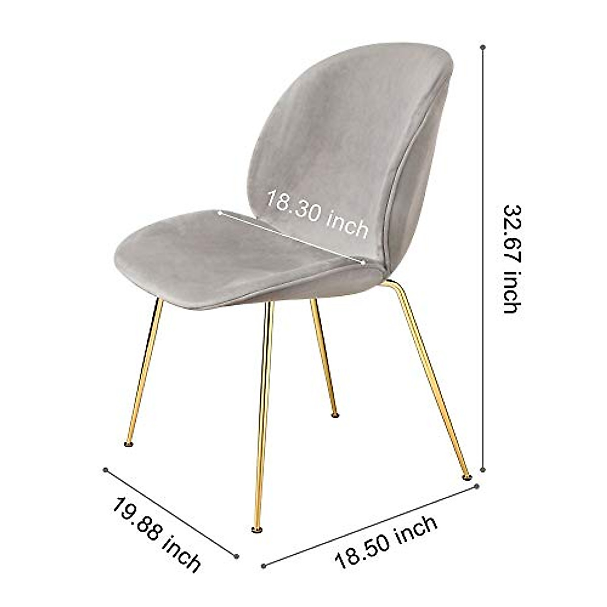 GIA Contemporary Dining Chair with Velvet Upholstery, Qty of 2, Light Gray
