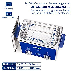 DK SONIC Ultrasonic Cleaner - Ultrasonic Jewelry Cleaner,Sonic Cleaner,Ultrasound Lab,Dental Tool,Carburetor,Gun,Parts,Denture Cleaning Machine with Encoded Timer and Heater(0.79Gal-3L)