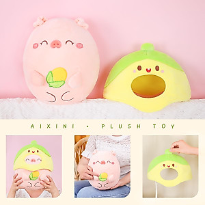 AIXINI Cute Corn Pig Plush Pillow 10" Piggy Stuffed Animal, Soft Kawaii Pig Plushie with Food Outfit Costume, Hugging Plush Squishy Pillow Toy for Kids