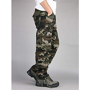 Men's Relaxed Fit Cargo Pants,Outdoors Wild Military Army Camo Combat Work Pants with 8 Pockets Army Camo 34-US 32