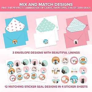 Decorably Thank You Cards with Envelopes & Stickers, Animal-Themed Cards - 24 Pack Cat Thank You Cards, Blank Inside Thank You Cards Cats, 6x4in Thank You Cards with Envelopes Cats