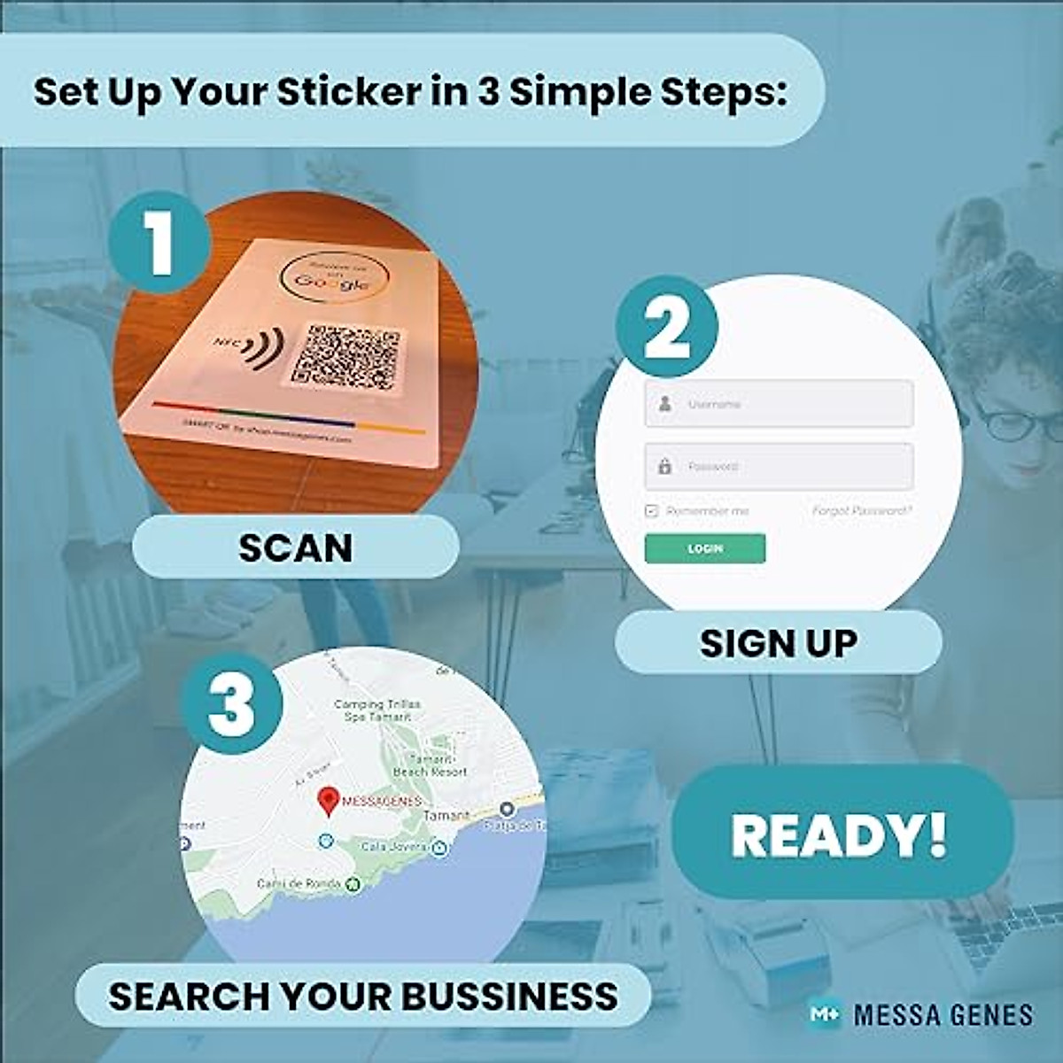 MESSAGENES | Review Us on Google QR Code Stickers | Reusable Smart QR Code and NFC | 1 Round Unit | Easy Reviews | Modify Link Whenever You Want | Google Decal for Business | Premium Materials