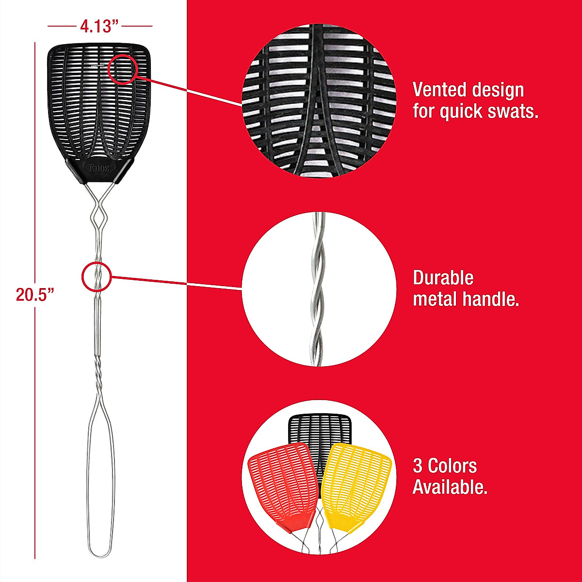 Enoz Flyswatter, Rids Home and Garden of Pests, Multicolor, Heavy Duty with Vented Design, Easy to Use, Pack of 12