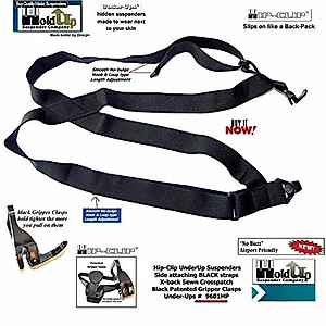 Holdup Black 1 1/2" Hip-Clip Style Under-Ups Suspenders for Men with the Patented Composite plastic Gripper Clasps