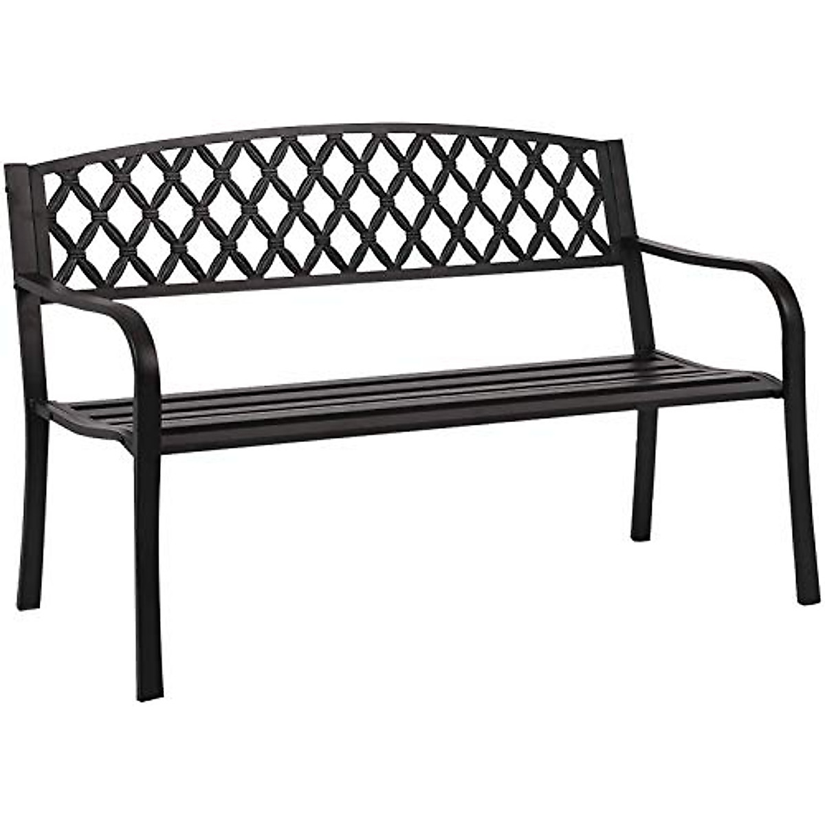 HGS 50-Inch Park Bench Garden Bench Outdoor Patio Metal Benches Clearance Yard Porch Bench Chair with Steel Frame, Outdoor Bench Furniture for Backyard Entryway Deck Lawn, Black