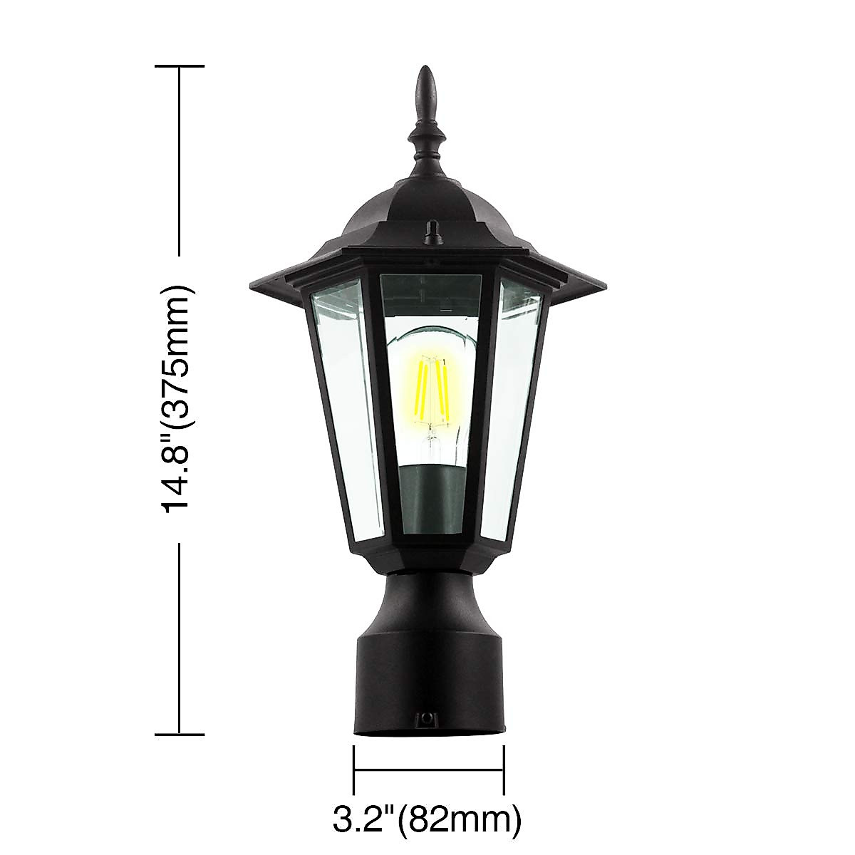 ZJOJO Outdoor Post Light with E26 LED Bulb,Clear Glass Shade Pole Lantern Fixture,Garden,Patio,Pathway,Black,3038,2 Pack