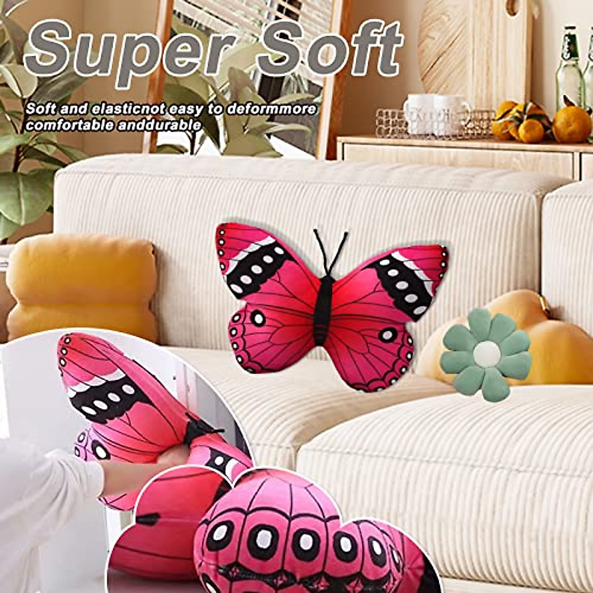 CHELEI2019 15.7" Butterfly Pillow Pink Butterfly Stuffed Animal Plush Toy Decor Gift for Kids