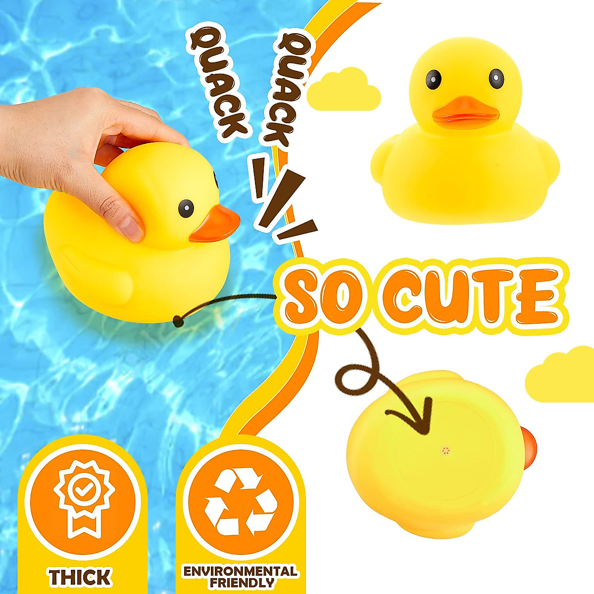 Deekin 10 Pcs 5 Inches Large Yellow Rubber Ducks Bulk Large Duck Bath Toy Squeak Rubber Duckie Bathtub Floating Bath Duck for Birthday Party Decoration Gift Swimming Pool