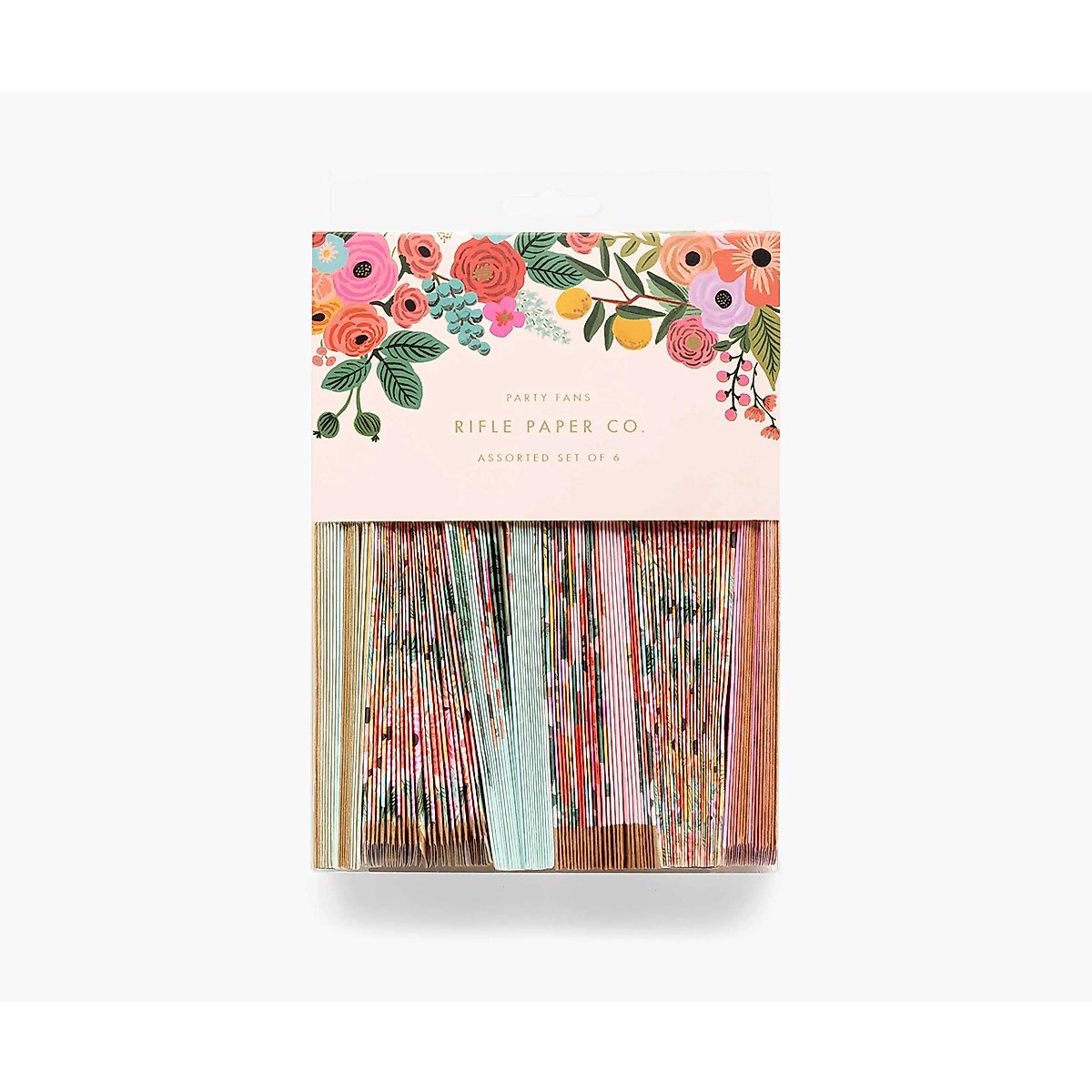 RIFLE PAPER CO. Fans | Set of 6 Durable Decorative Paper Fans, Different Sizes, Includes Adhesive Strips, Paperclips, and String, Displays as Backdrop, Garden Party