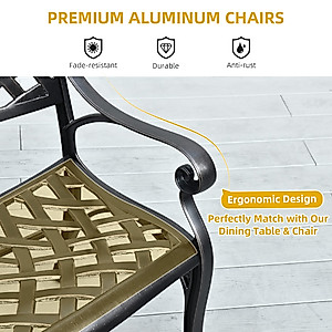 DWVO 2 Piece Outdoor Furniture Cast Aluminum Patio Dining Sets, 39.4 Inches Outdoor Patio Garden Bench, 30 Inches Round Table with Umbrella Hole, for Balcony Backyard Deck Garden Path Yard Lawn