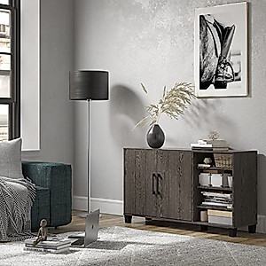 Galano 16 Pair Lucca 2 Door Shoe Storage Cabinet with Open Shelf and Doors – Shoe Rack - Shoe Storage Entryway – Shoe Organizer for Home and Office - Dark Grey Oak