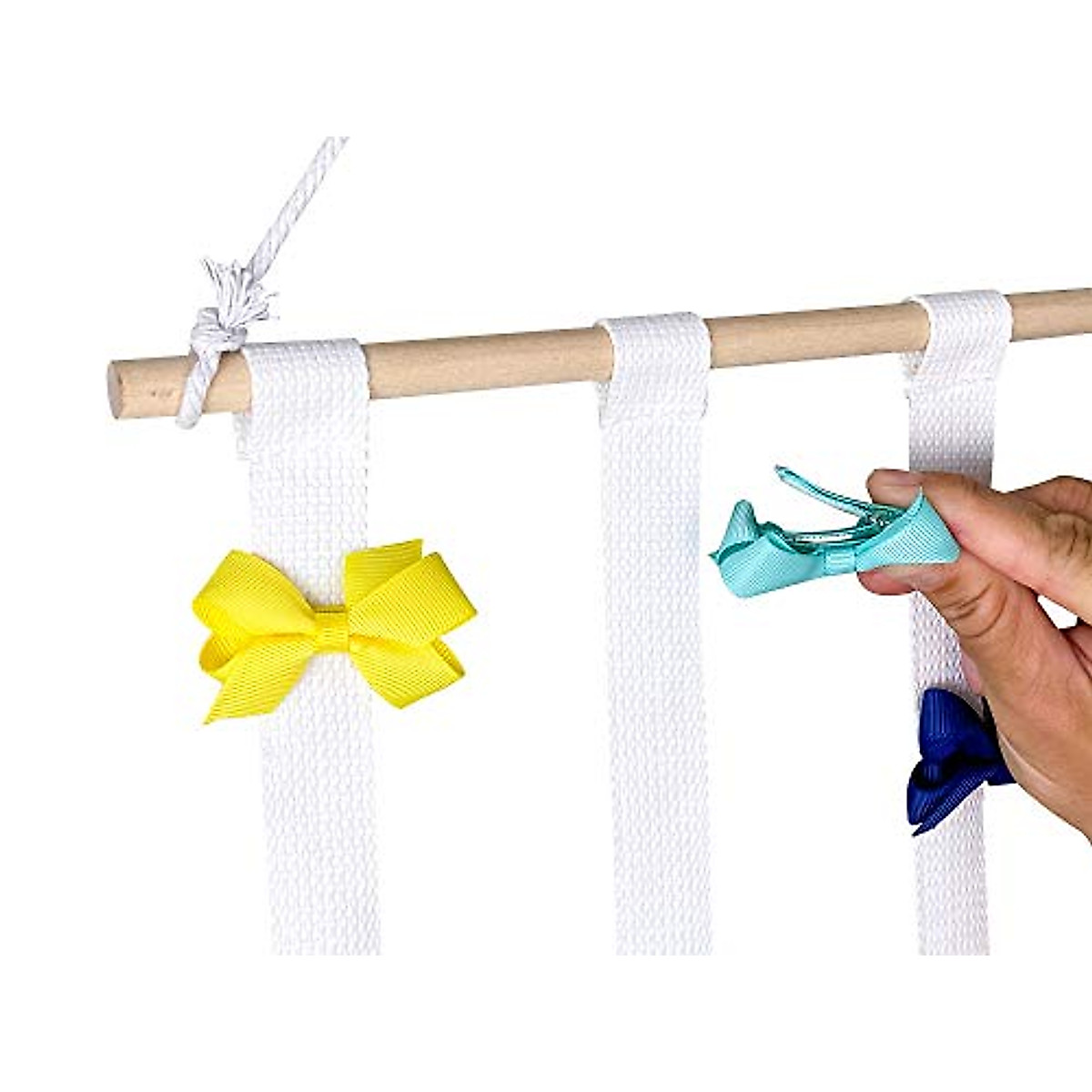 Hair Bow Holder Organizer for Girls - White Cotton Ribbons - Headband, Hair Tie, Clip, Bow Organizers - Baby Hair Accessories Storage Display - Decoration for Girls Room - Baby and Toddler