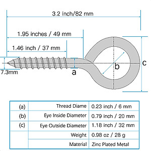 EUCARLOS 10 Pack 3.2 Inches Screw Eyes, Heavy Duty Screw in Eye Hooks for Securing Cables Wires, Self Tapping Screws Eye Bolts for Indoor & Outdoor Use