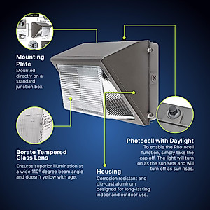 Konlite - 120W Commercial LED Wall Pack Light with Photocell, IP65 Rated, ETL Listed Wall Light Fixtures, Wall Lights for Outdoor Lighting, 17,400LM, 5000K Daylight, Dusk to Dawn, Dimmable 0-10V