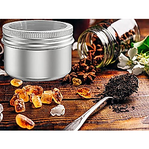 6 Pcs 4 Ounce Aluminum Cans Transparent Top Screw Lid Metal Storage Tins Containers for Storing Spices, Candies, Lip Balm