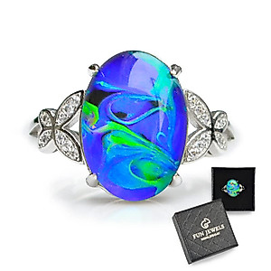 FUN JEWELS Opalescent Swirl Color Changing Oval Crystal Stone Brass Mood Ring Size Adjustable For Women
