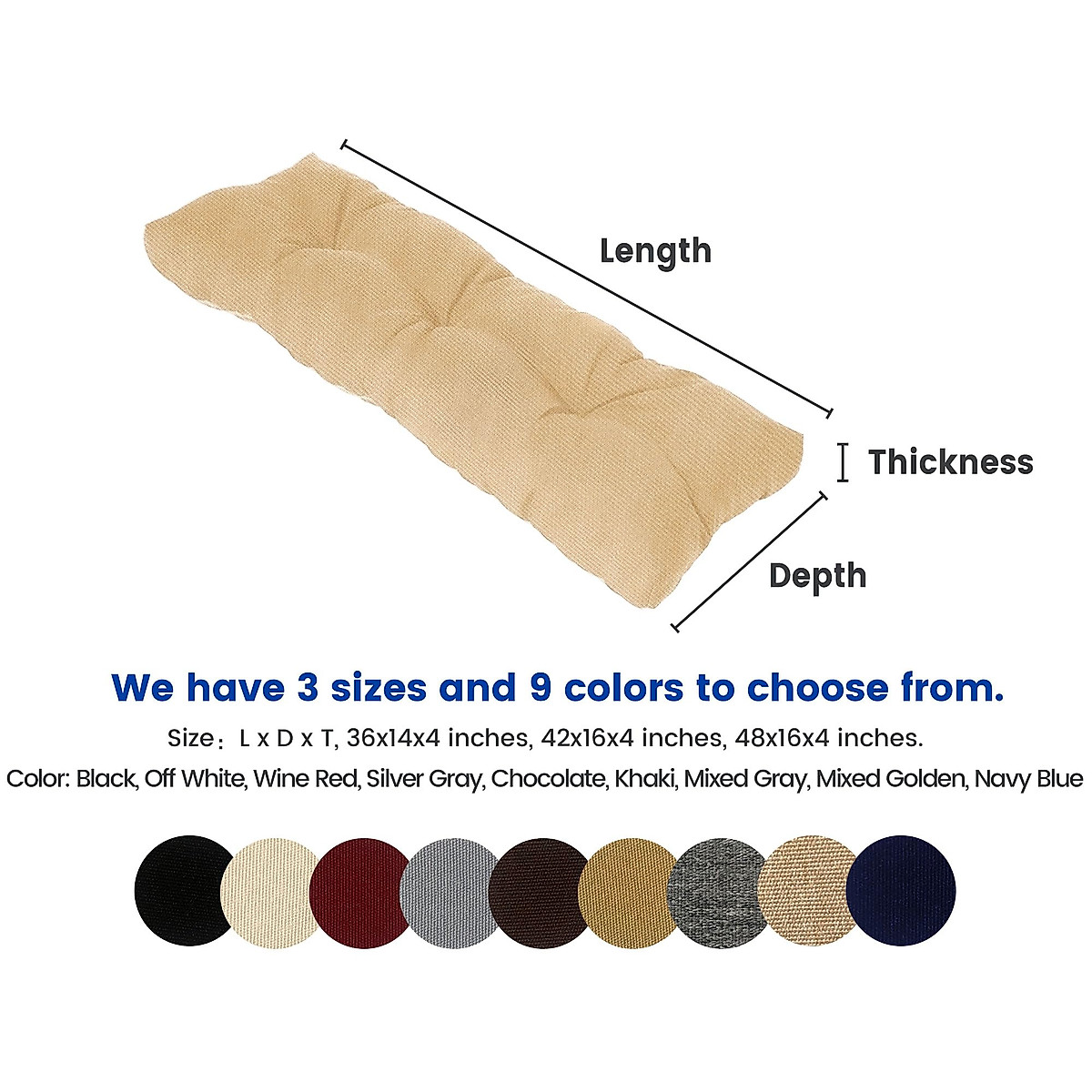 ROSNINIKA Outdoor Bench Cushion Outdoor Bench Cushions for Patio Furniture Outdoor Seat Cushion Porch Swing Cushions for Furniture with Non Slip Tufted Memory Foam 36x14x4 inches Mixed Golden