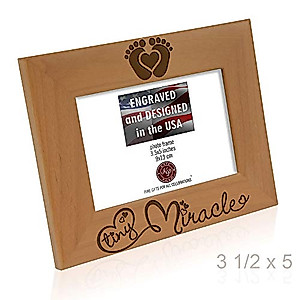 KATE POSH - Tiny Miracle Engraved Natural Wood Picture Frame, New Baby, New Dad & Mom, Parents Gifts, Ultrasound, Sonogram, Baby Gift, Pregnancy Gift, Baby Announcement Photo Frame