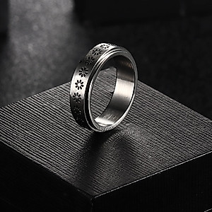 FIBO STEEL Stainless Steel Spinner Ring for Women Men Fidget Band Rings Flower Ring Set for Stress Relieving Wedding Promise Size 7