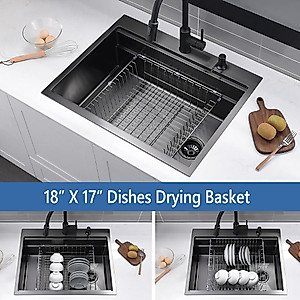 33x22 Inches Black Drop In Workstation Kitchen Sink, Gabhar 33" 16Gauge Black Stainless Steel Drop In Workstation Kitchen Sinks With Offset Drain