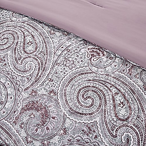 Comfort Spaces Cozy Comforter Set-Modern Classic Design All Season Down Alternative Bedding, Matching Shams, Bedskirt, Decorative Pillows, Queen, Kashmir Paisley Purple 8 Piece