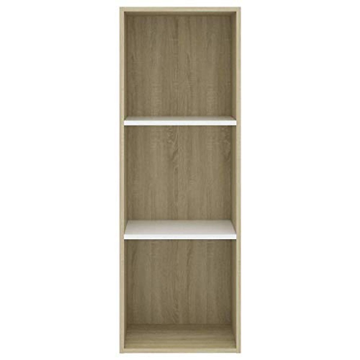 MBFLUUML Modern Open Bookcase, Freestanding Storage, 3-Tier Book Cabinet White and Sonoma Oak 15.7"x11.8"x44.9" Engineered Wood for Living Room, Study and Office.
