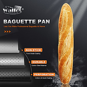 Walfos French Bread Baking Pan, Non-stick Perforated French Baguette Bread Pan, 4 Wave Loaves Loaf Bake Mold Toast Perforated Cooking Bakers Molding (Silver