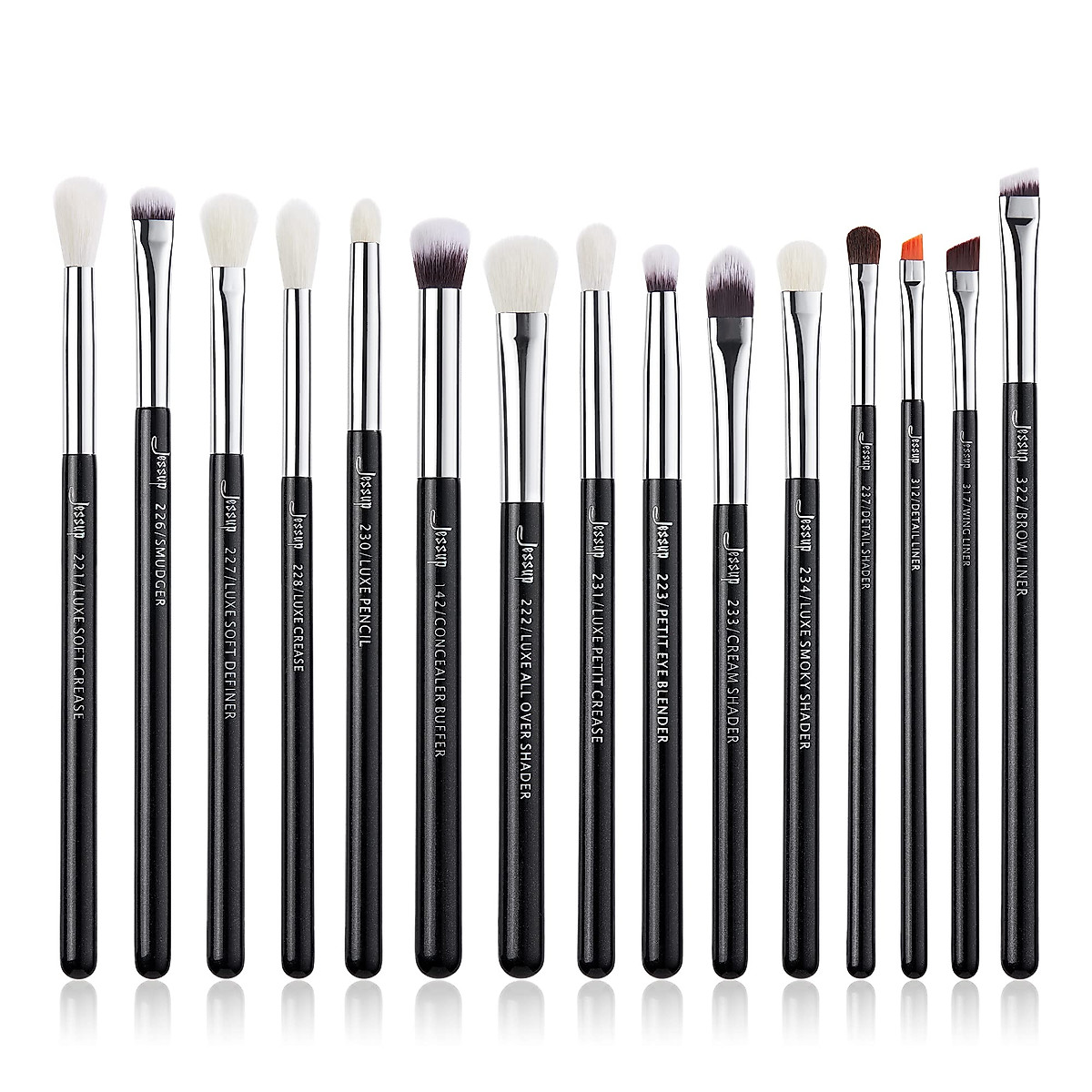 Jessup Eye Makeup Brushes Set Professional 15pcs with Eyeshadow Blending Concealer Eyebrow Eyliner Brush (Pearl Black/Silver)