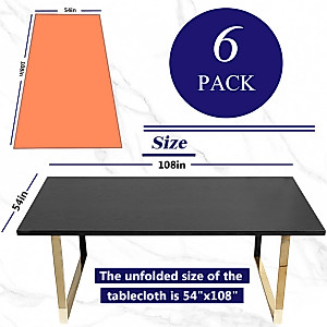 Dozobeede Paper Table Cloths for Parties Disposable 6 Pack 54" X 108" Rectangle 3 Ply Paper & Plastic Table Cover (Orange)
