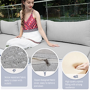 BULEXYARD Aluminum Patio Furniture Set with 43" Propane Gas Fire Pit Table, 9 Pieces Outdoor Furniture Sectional Sofa Large Conversation Sets (9 Pcs-A, Grey/Light Grey W/Firepit)