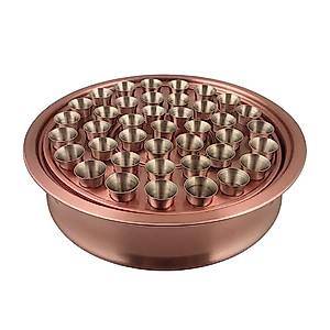 Communion Ware Holy Wine Christian Worship Serving Tray with 40 Cups for Churches - Stainless Steel (Copper)