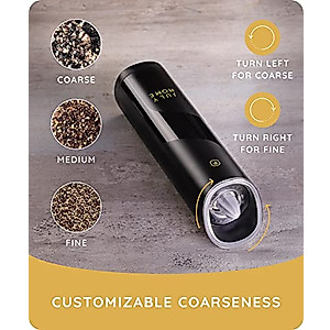 JULY HOME Gravity Electric Salt and Pepper Grinder Set, 2 Pack, Battery Operated, Adjustable Coarseness, One Hand Operation Electric Pepper Grinder with LED Light & Cleaning Brush (Packaging may vary)