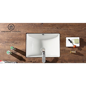 KINGSMAN 20.9 Inch Durable Rectrangle Undermount Vitreous Ceramic Lavatory Vanity Bathroom Sink - Pure White (20.9 Inch)