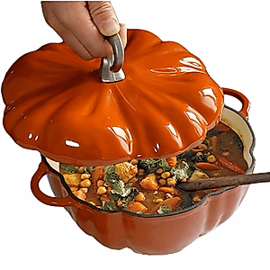 Hgjgwqh 3.8L Enameled Cast Iron Dutch Oven Pumpkin Shape Cooking Pot with Lid Non Stick Enamel Pot Stew Soup Stock Pot Casserole Nederlands Cookware Cooker Cooking for Thanksgiving Halloween,Orange